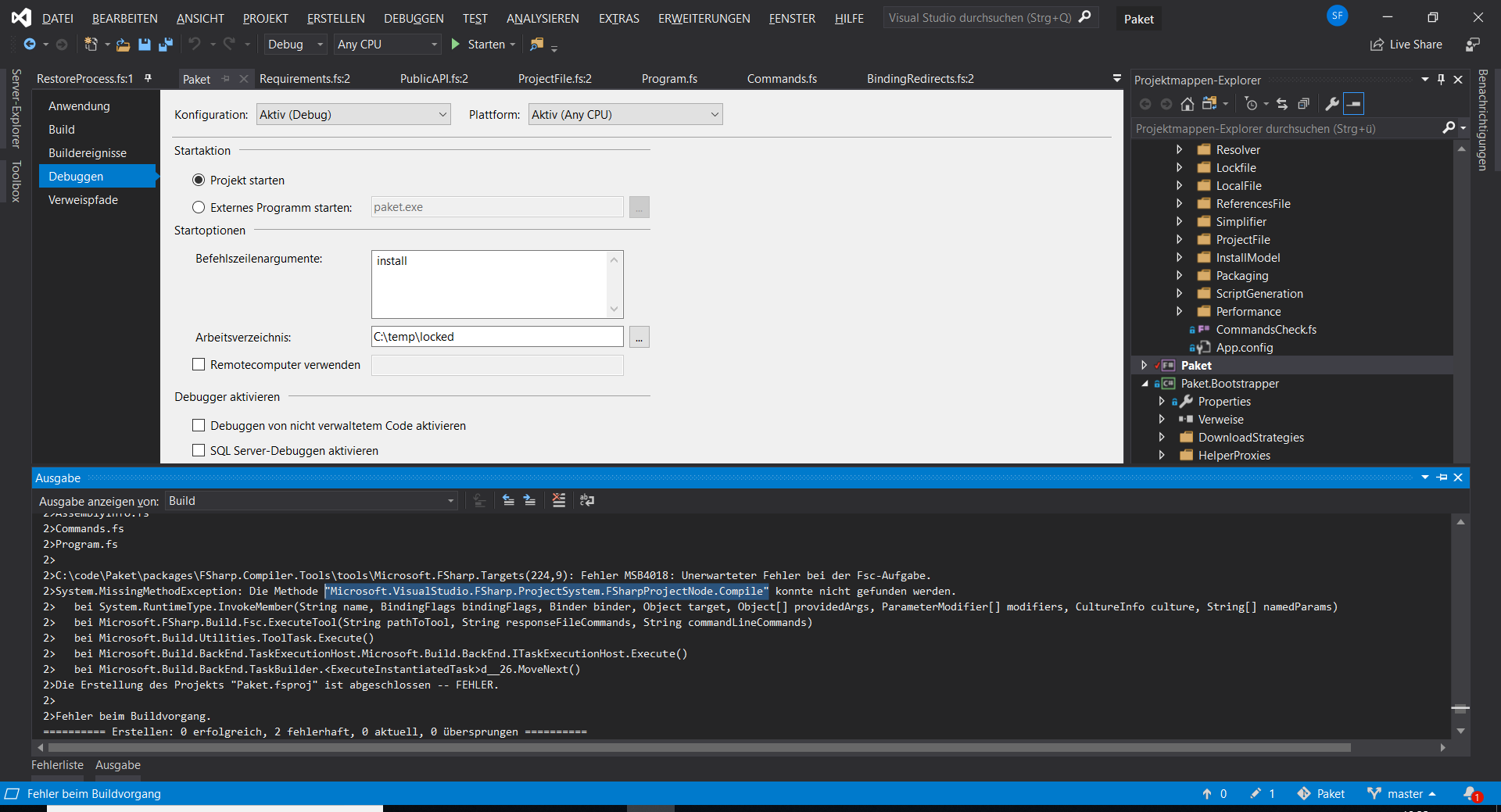 Paket sln broken in VS 2019 · Issue #6689 · dotnet/fsharp · GitHub