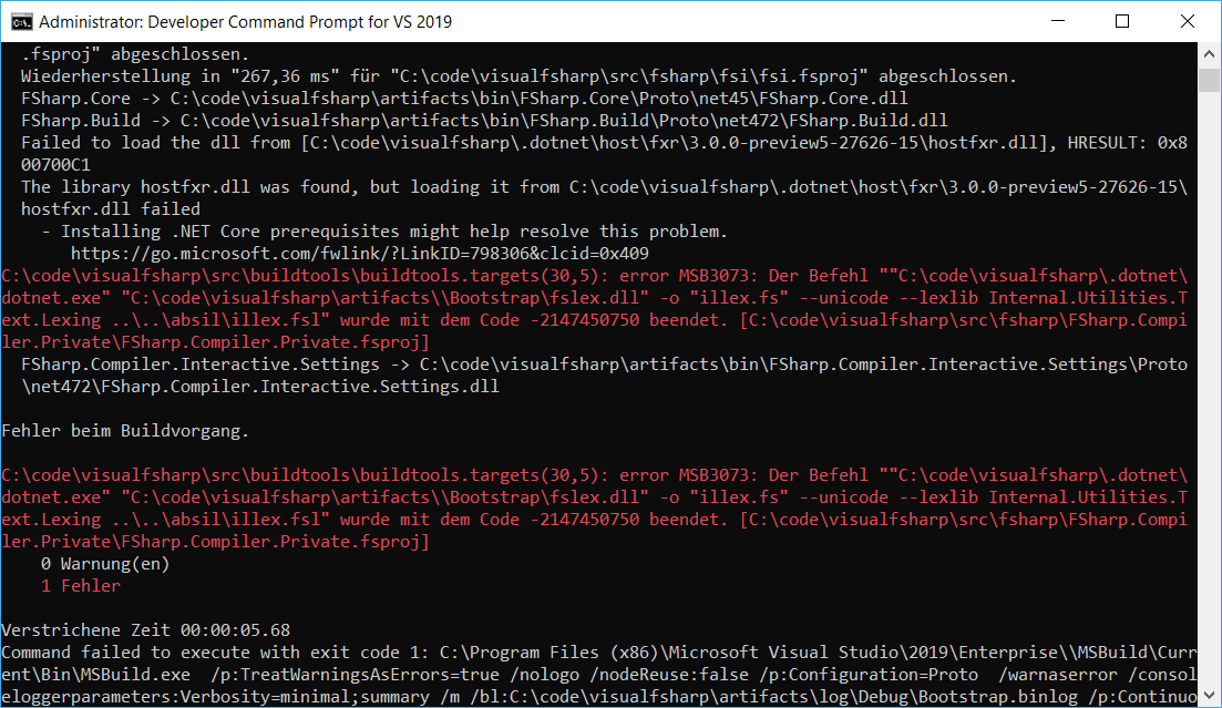 build fails on missing dotnet core · Issue #6819 · dotnet/fsharp · GitHub