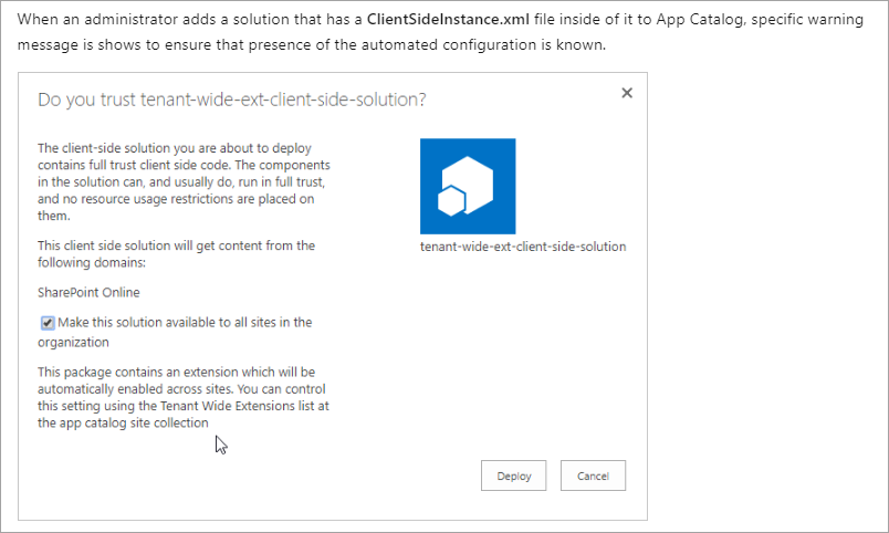 Tenant Wide Deployment of SharePoint Framework Extensions - Replace Screen Capture from Classic ...