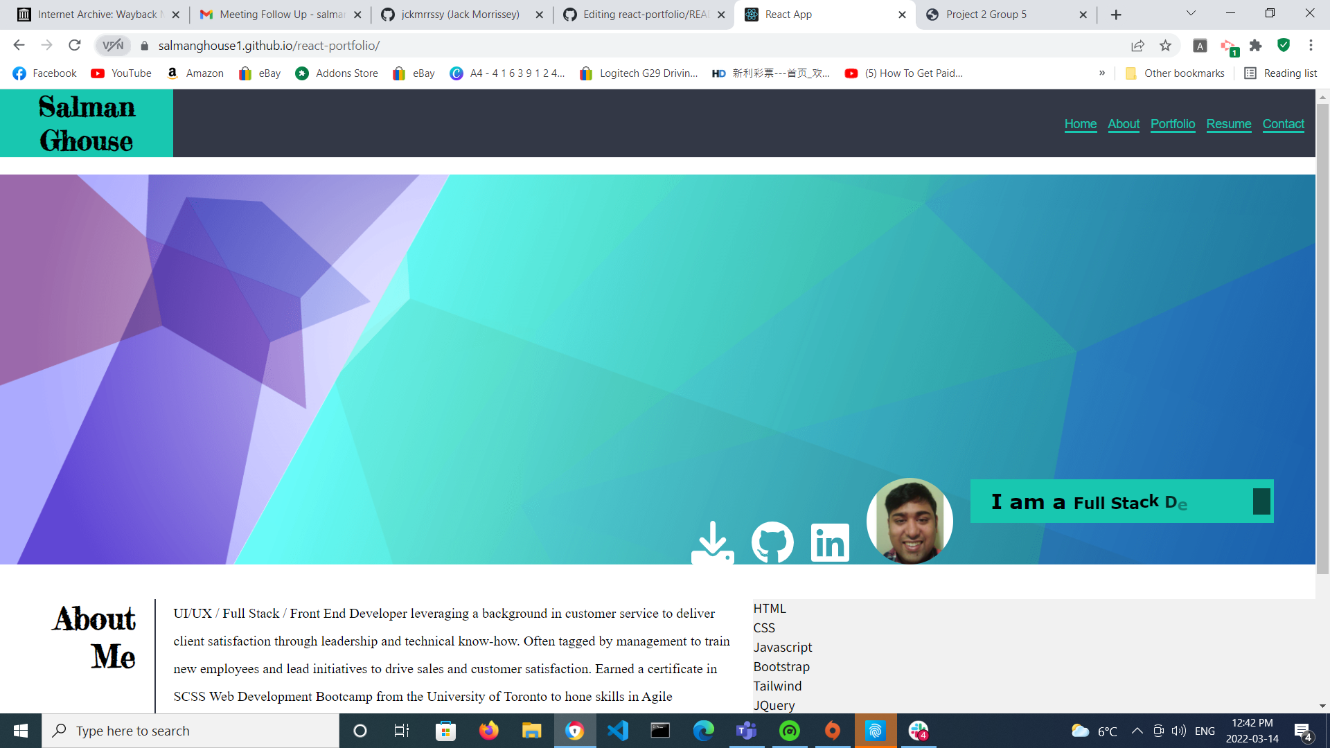 GitHub - salmanghouse1/react-portfolio: My Full Stack Portfolio Made ...