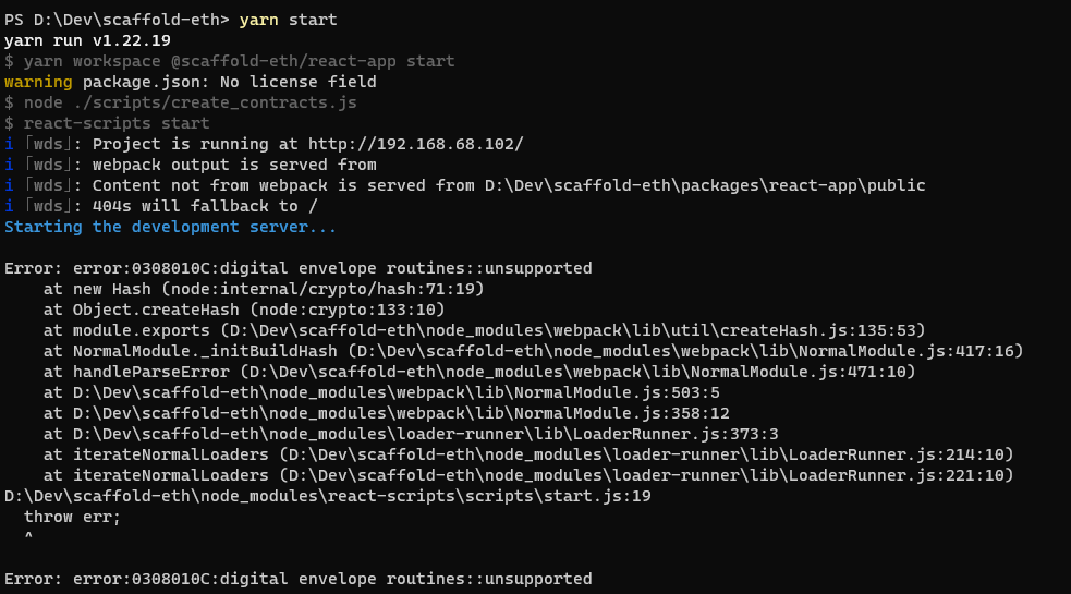 Issue with yarn start · Issue #921 · scaffold-eth/scaffold-eth · GitHub