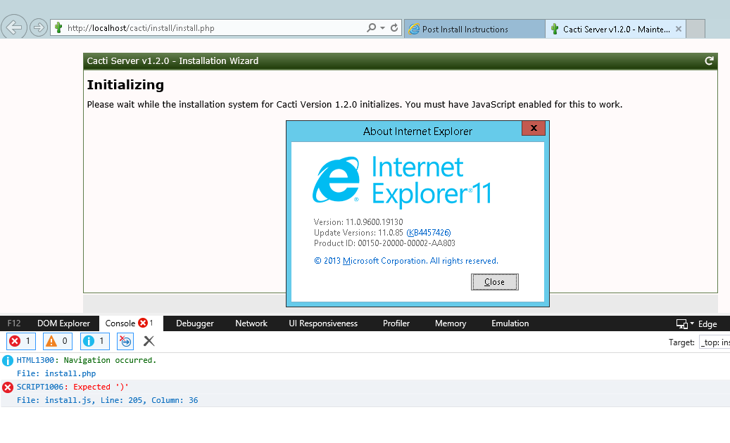[IE11] install.js - Expected ')' · Issue #2045 · Cacti/cacti · GitHub