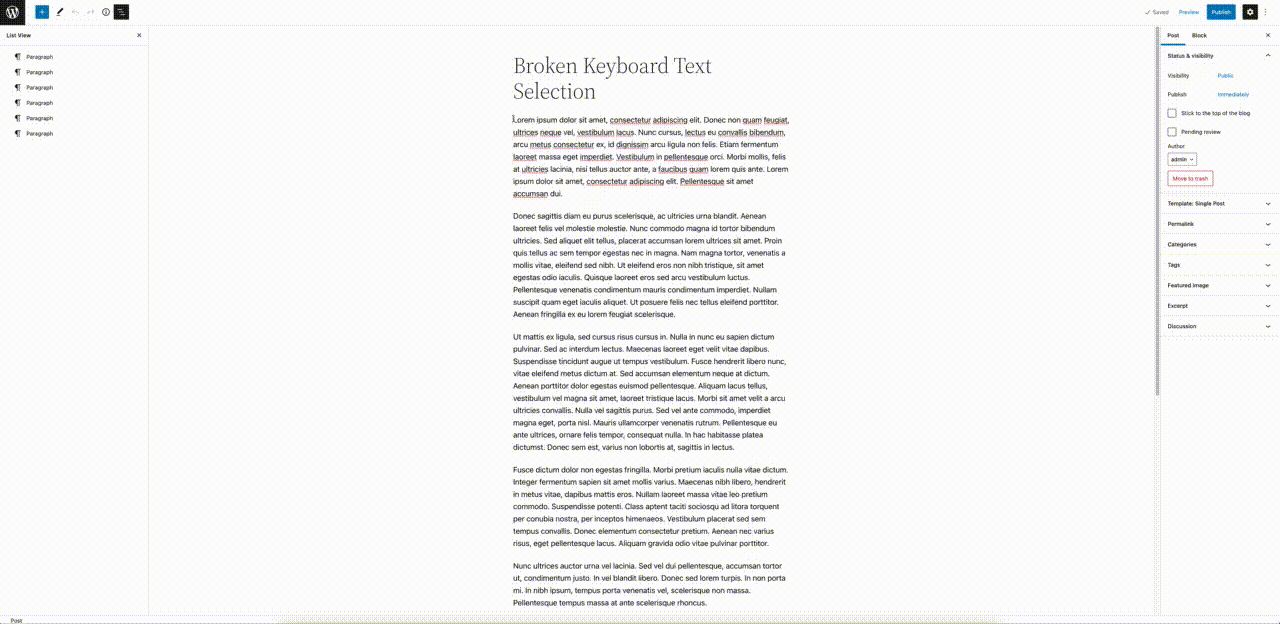 Broken Keyboard Shortcut For Text Selection · Issue 44563 · Wordpress Gutenberg · Github