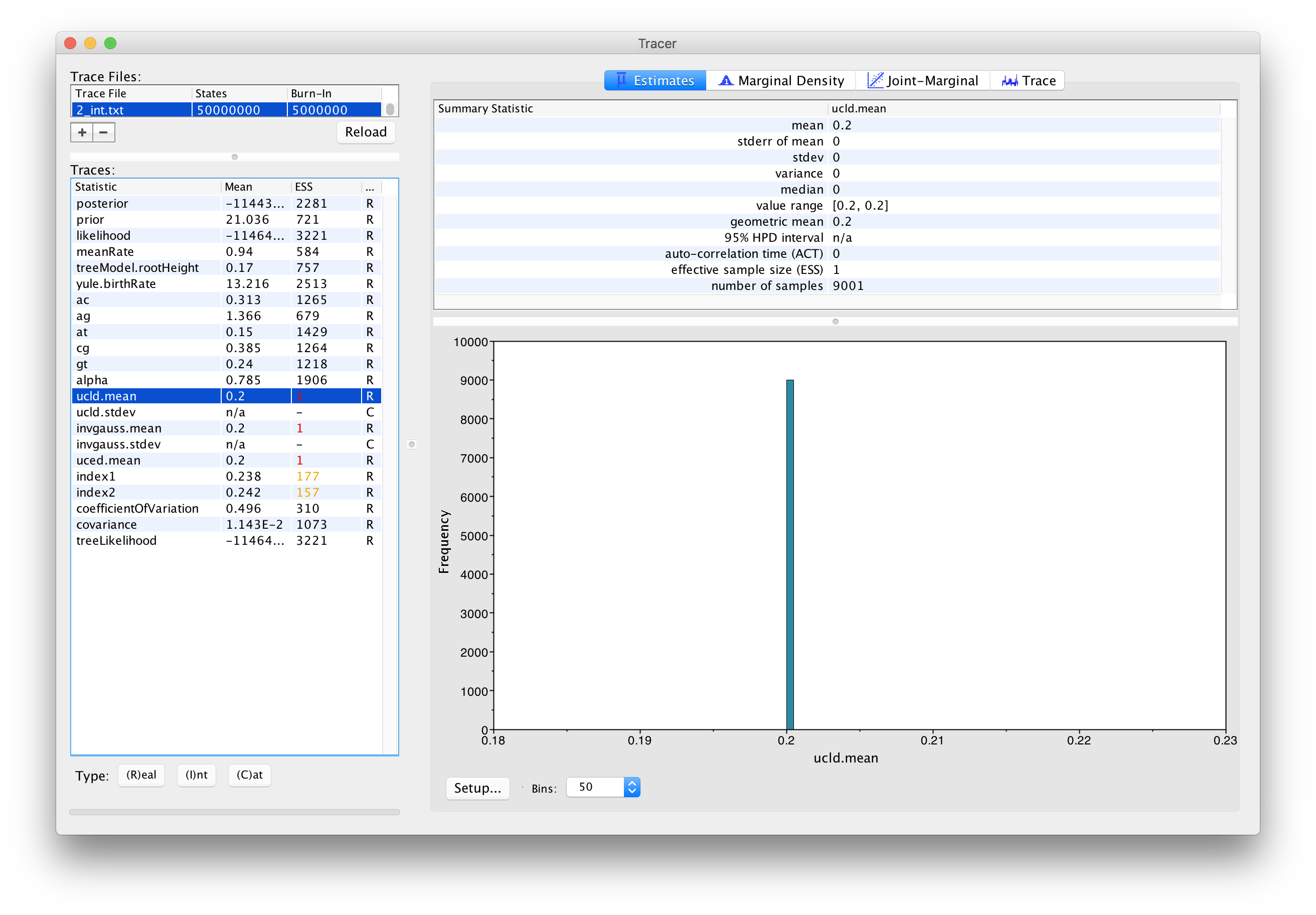 Tracer reports increasing ESS values for constant parameter · Issue #100 · beast-dev/tracer · GitHub