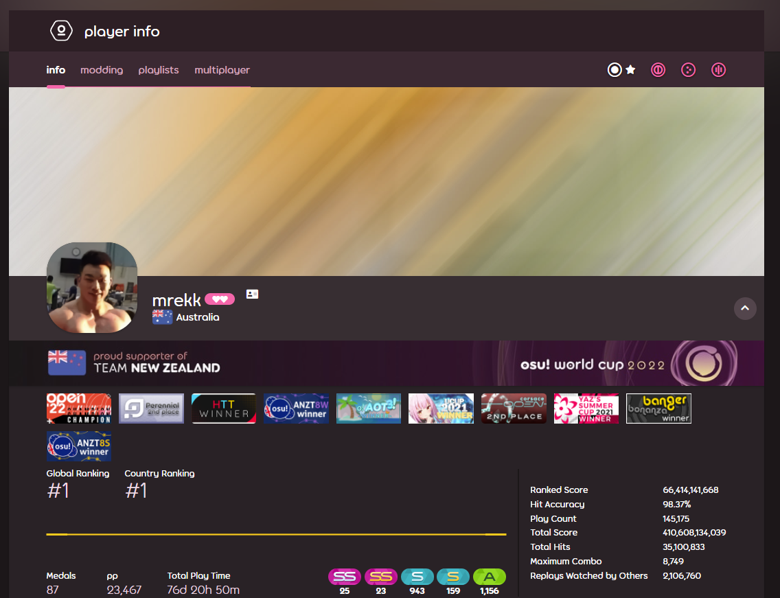 osu! World Cup profile banners has horizontal gaps on profile pages other than the info page ...