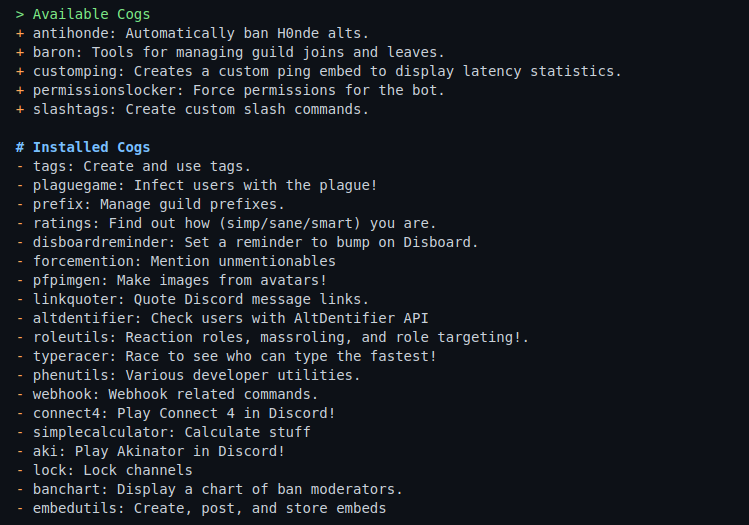 Alphabetically Sort Installed Cogs In `[p]cog List` · Issue 6214 · Cog Creators Red Discordbot