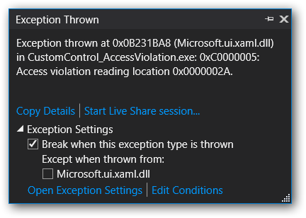 Access violation reading location 0x0000002A exception thrown in custom ItemsControl · Issue ...