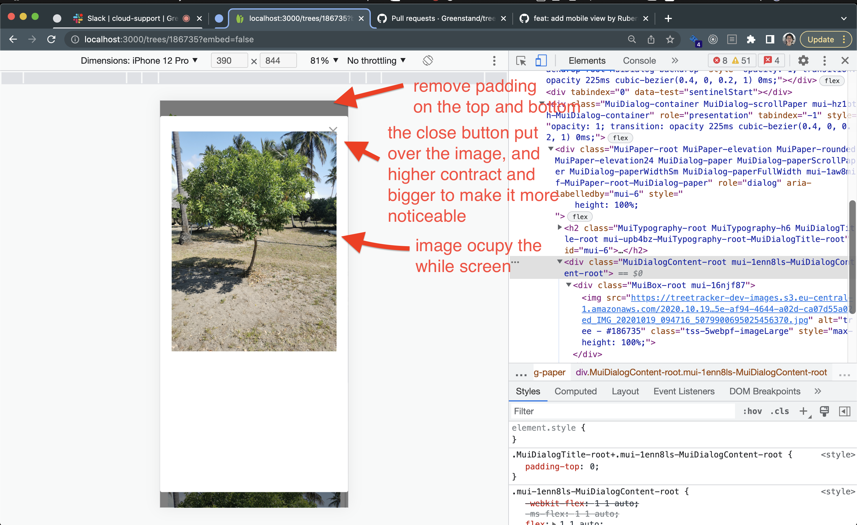Refine the full screen dialog for tree page · Issue #802 · Greenstand ...