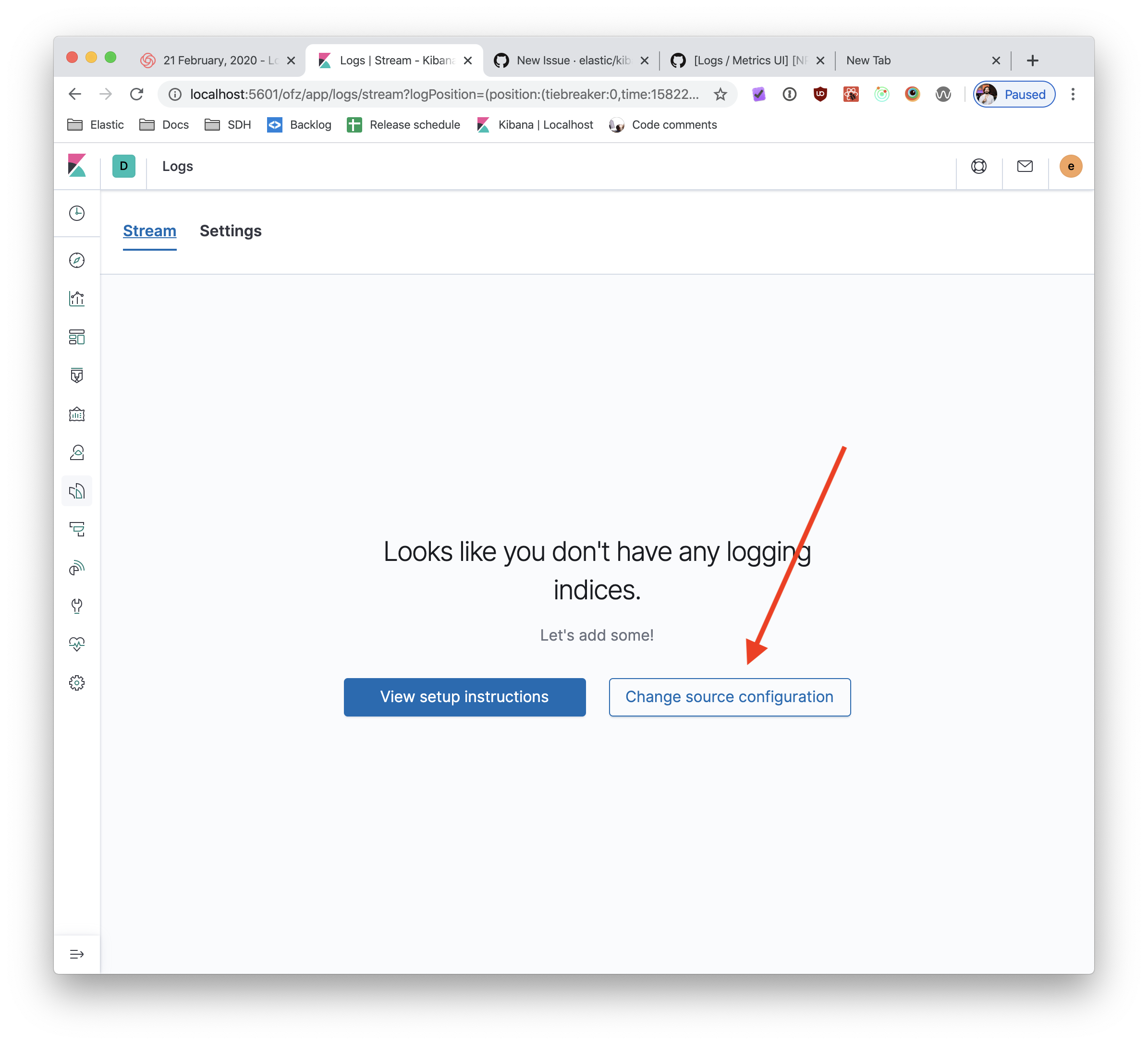 [Logs / Metrics UI] "Change source config." button points to the incorrect URL · Issue #58233 ...