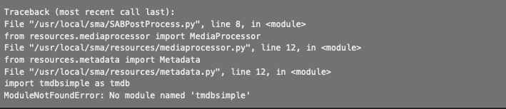SMA-MOD + SAB = ModuleNotFoundError: No module named 'tmdbsimple' · Issue #1445 · mdhiggins ...