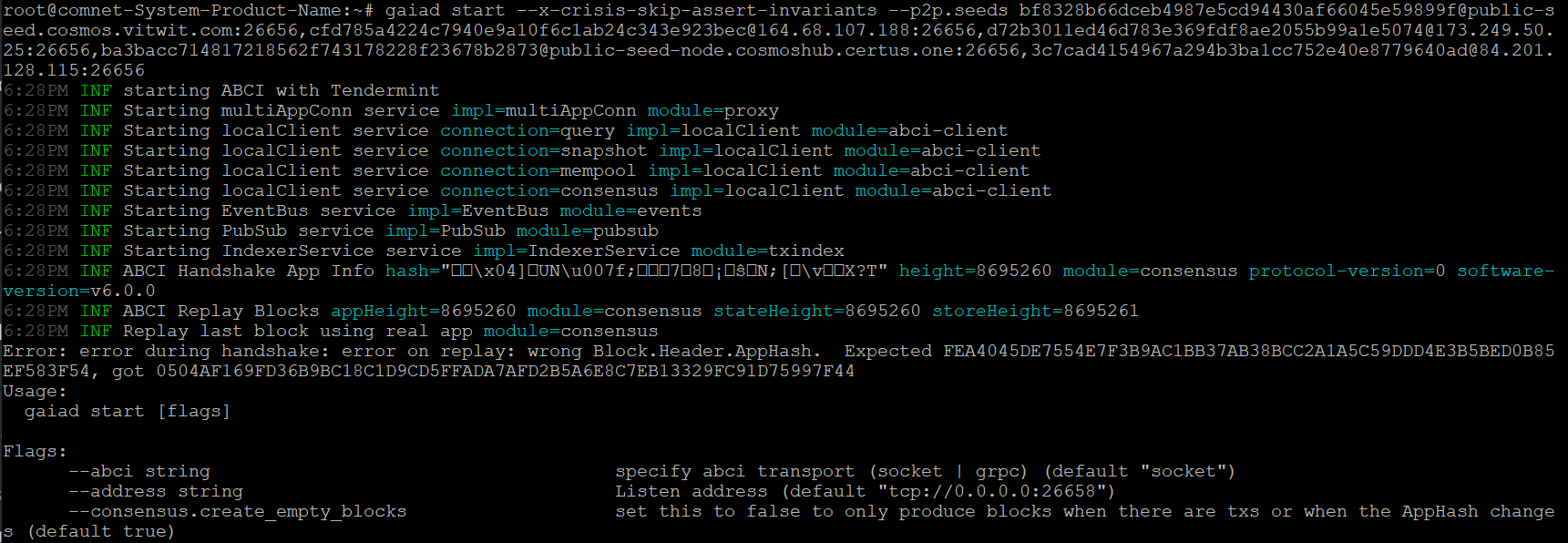 Error: wrong Block.Header.AppHash · Issue #1139 · cosmos/gaia · GitHub