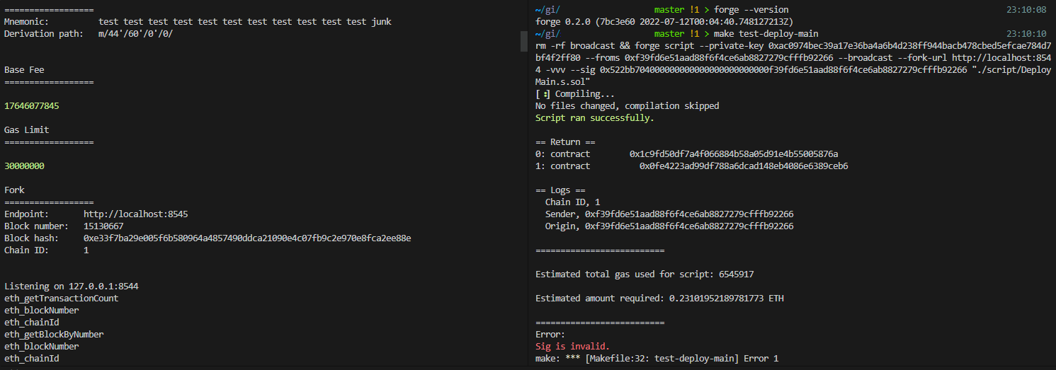 Forge script exits unsuccessfully when passing a custom raw calldata signature with the --sig ...