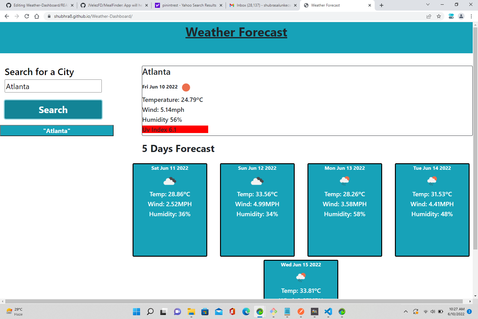GitHub - shubhra8/Weather-Dashboard: Weather dashboard allow user to ...