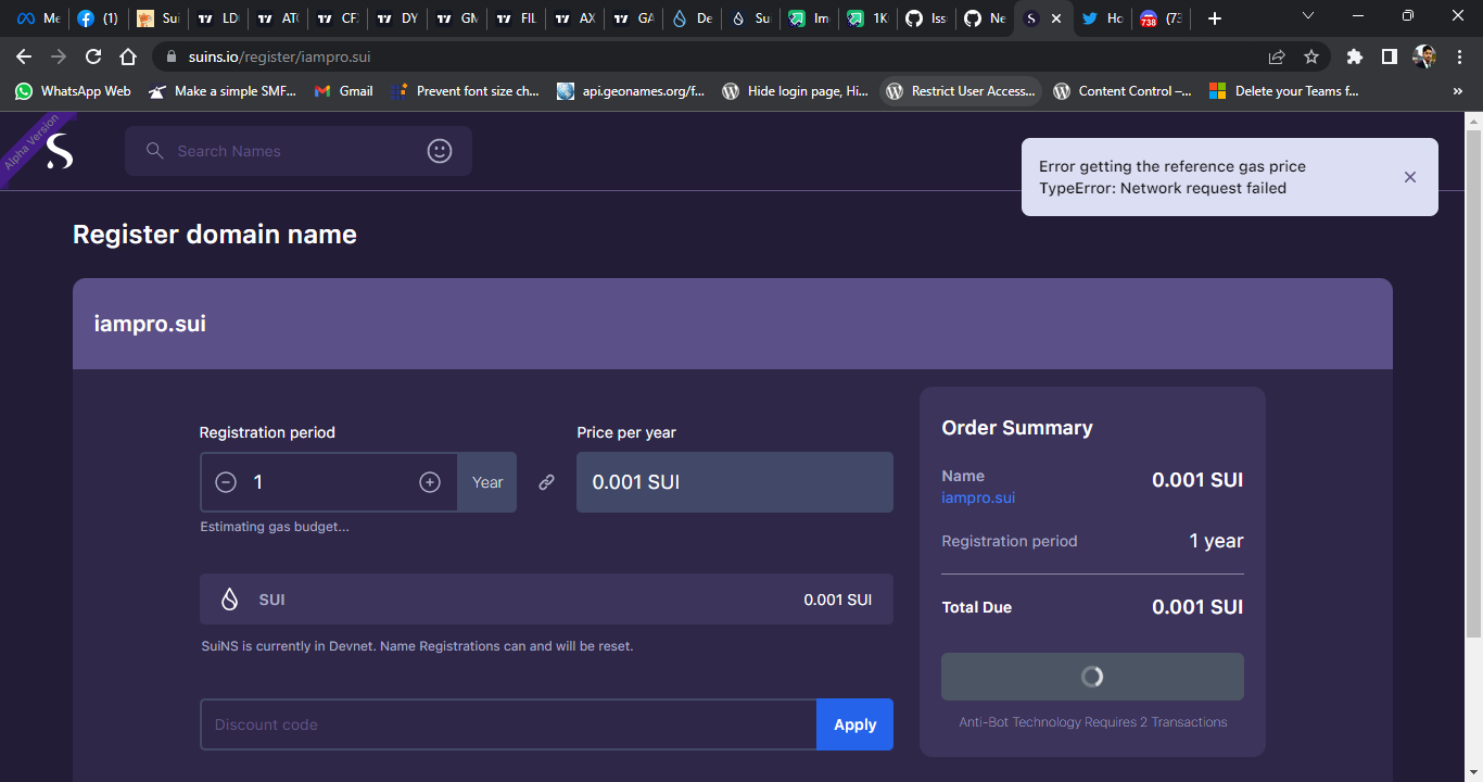 Error upon registering suiNS domain and accessing them in account profile · Issue #9849 ...