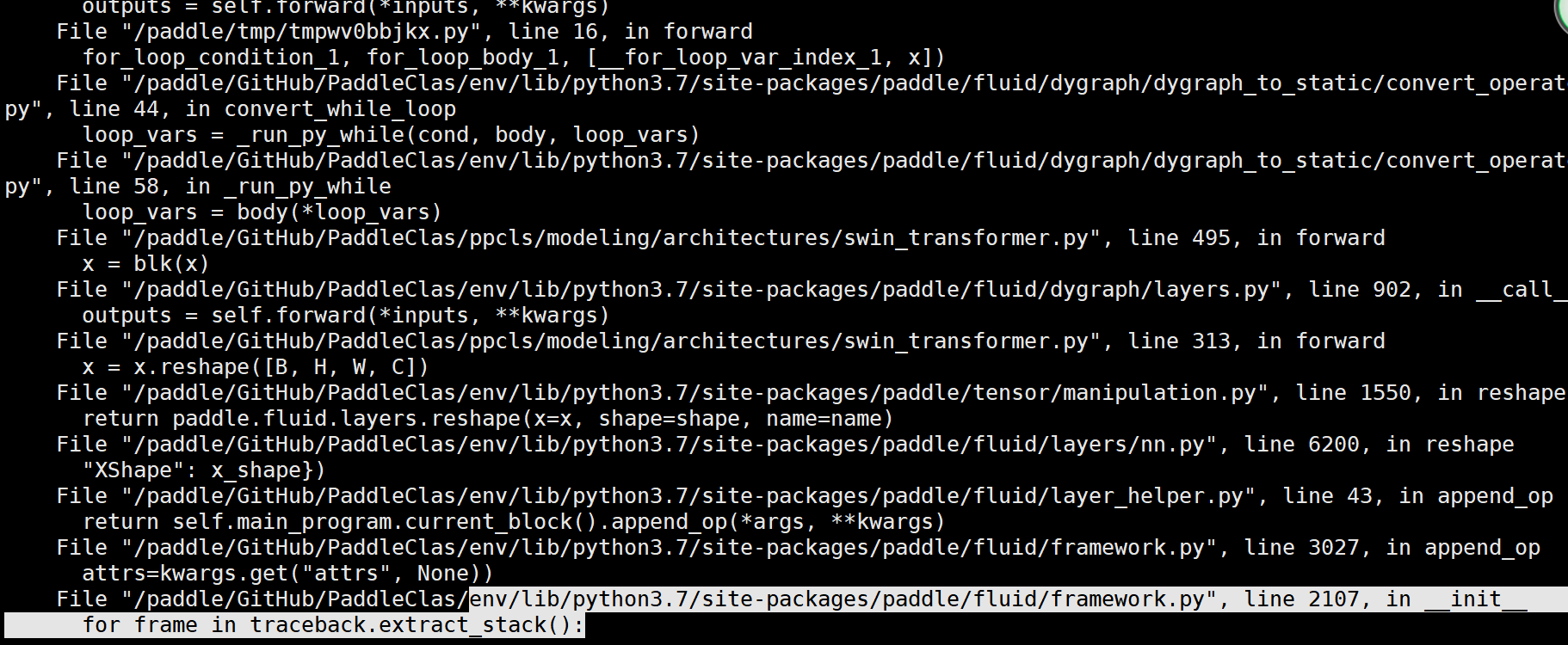 运行swin-Transformer 报关于"shape”的错误 · Issue #1113 · PaddlePaddle/PaddleClas · GitHub