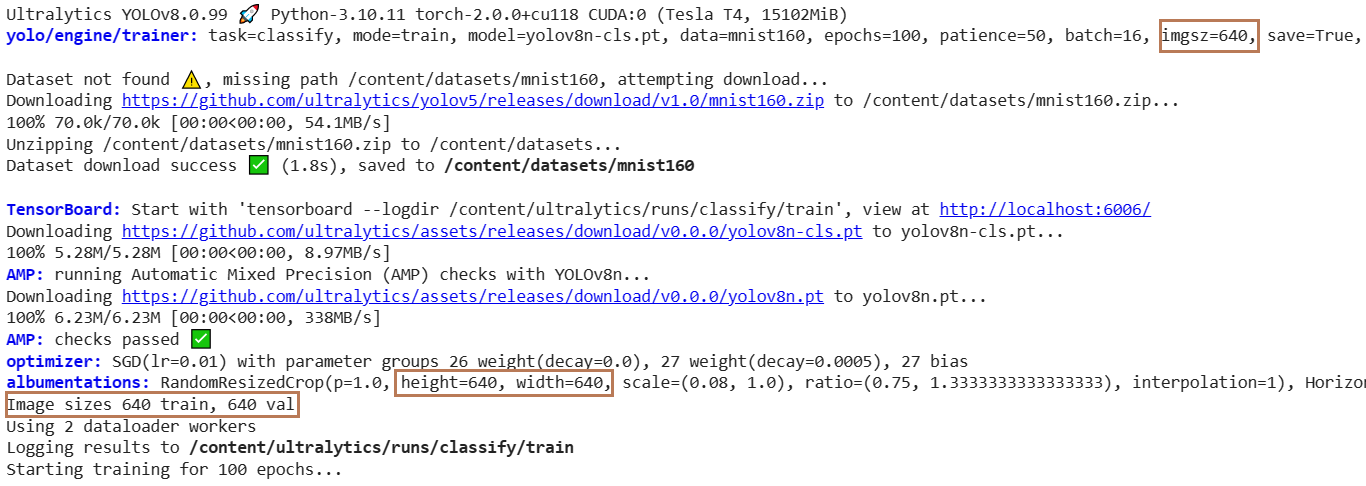 Classify training, image size 640 forced to 224 · Issue #288 · ultralytics/ultralytics · GitHub