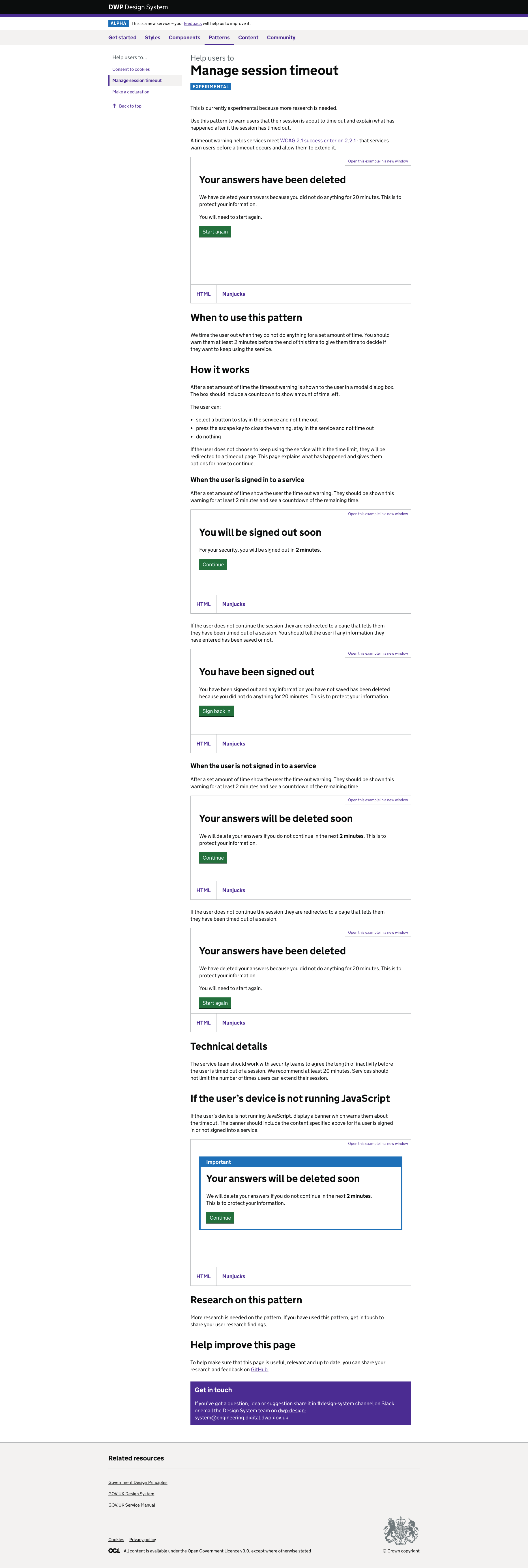 Manage session timeout amends · Issue #134 · dwp/design-system · GitHub