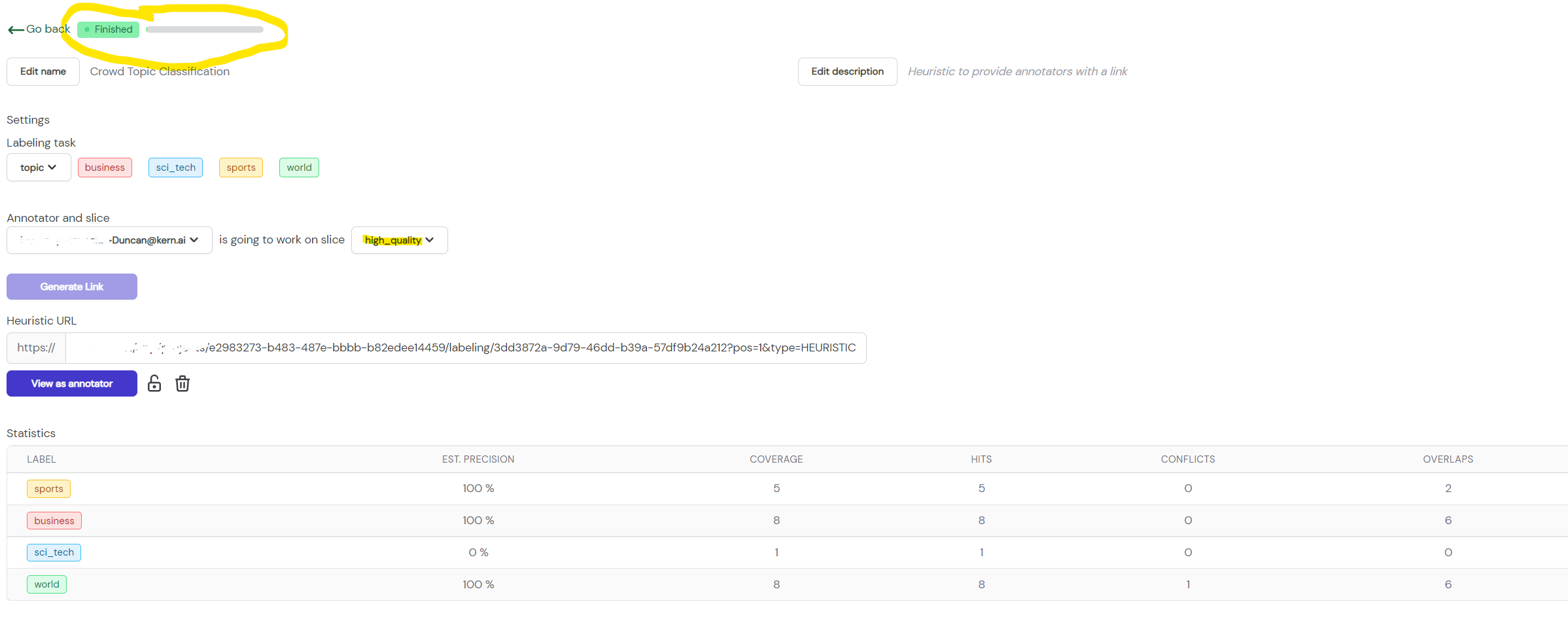 [UX] - Crowd Heuristic Settings should be fixed with the first label that is created · Issue ...