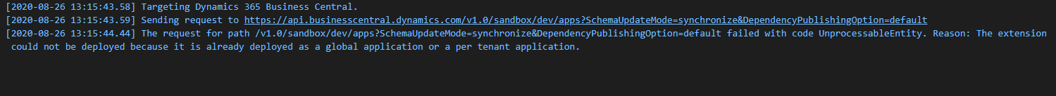 The request for path /v1.0/sandbox/dev/apps?SchemaUpdateMode=synchronize ...