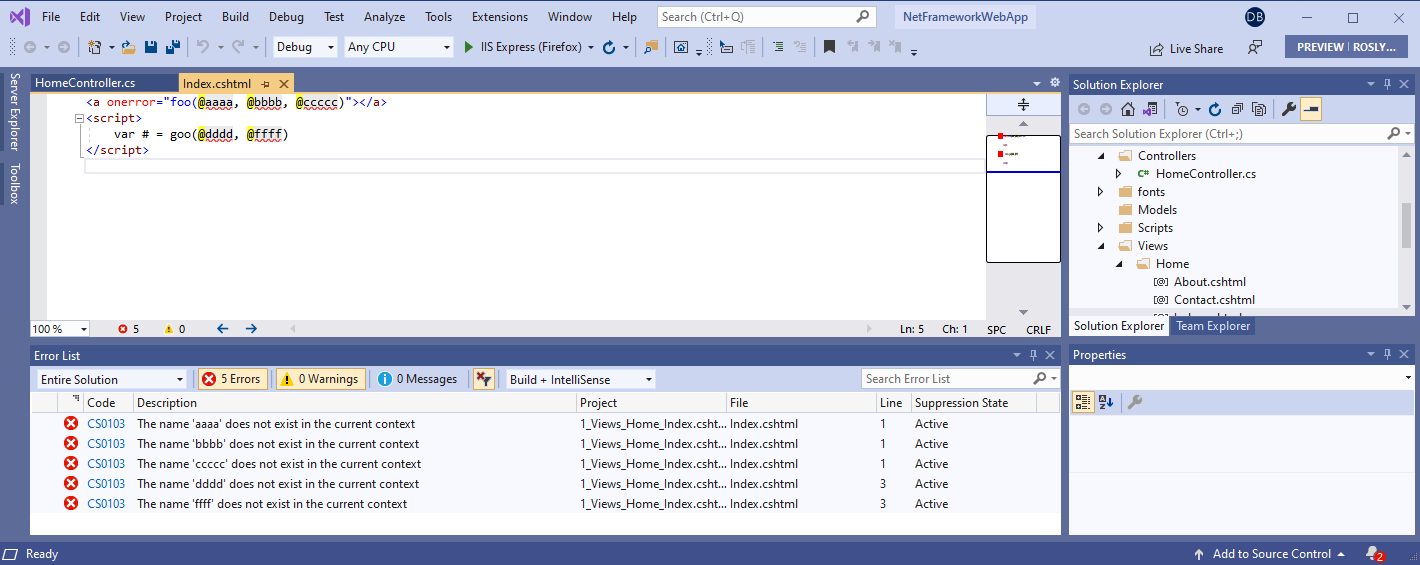Diagnostics in razor files are mapped incorrectly · Issue #47214 · dotnet/roslyn · GitHub