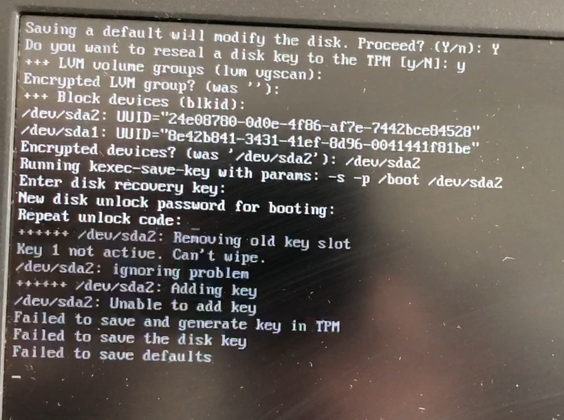 LUKS KEY SEALING TROUBLESHOOTING LOG AND FIX · Issue #674 · linuxboot/heads · GitHub