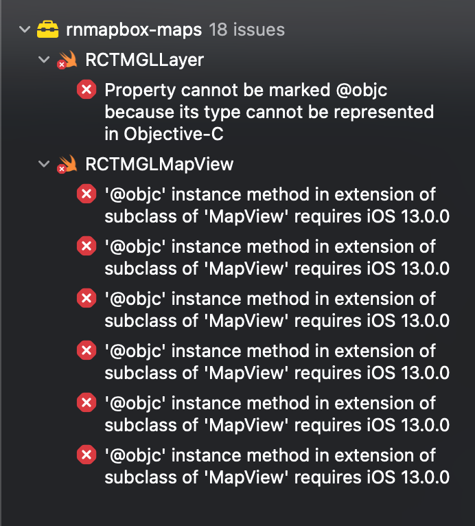 [Bug]: '@objc' instance method in extension of subclass of 'MapView' requires iOS 13.0.0 · Issue ...