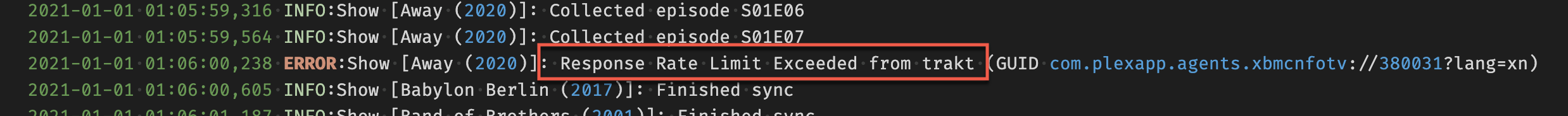 TV library sync reporting "bad response from trakt" · Issue #95 · Taxel/PlexTraktSync · GitHub
