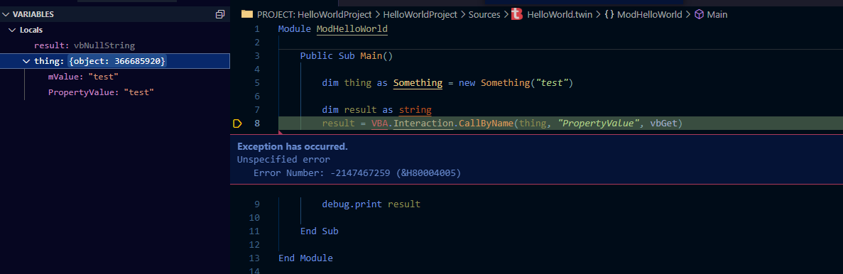 CallByName throws an unspecified error · Issue #71 · twinbasic/twinbasic · GitHub