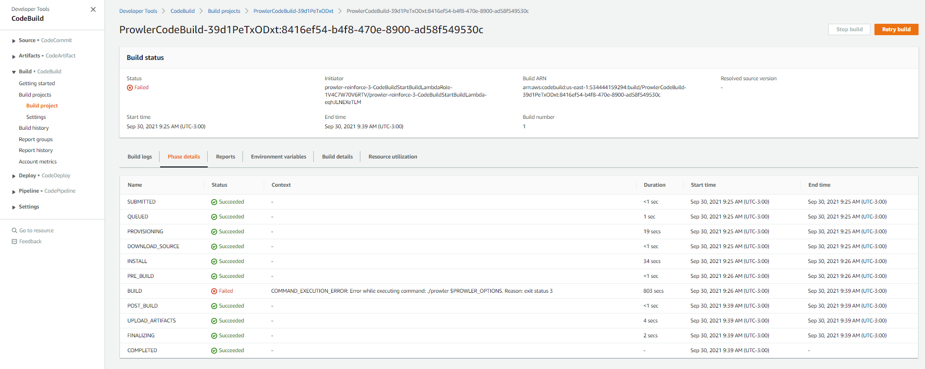 COMMAND_EXECUTION_ERROR: Error while executing command: ./prowler $PROWLER_OPTIONS. Reason: exit ...