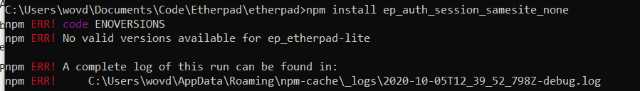 Can't install my plugin: No valid version available · Issue #4388 · ether/etherpad-lite · GitHub