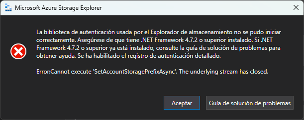 Error:Cannot execute 'SetAccountStoragePrefixAsync'. The underlying stream has closed. · Issue ...