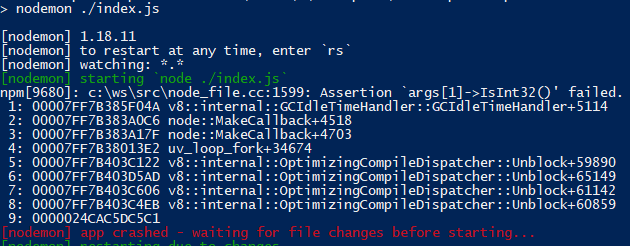 npm[14344]: c:\ws\src\node_file.cc:1599: Assertion `args[1]->IsInt32()' failed. · Issue #1555 ...