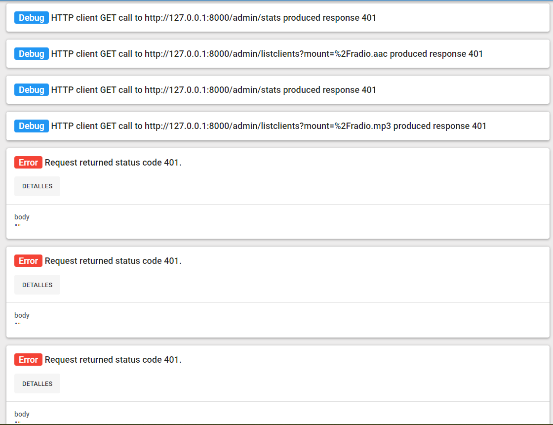 problem with icecast, only HLS stats are shown, not from mount points, can't login to icecast ...