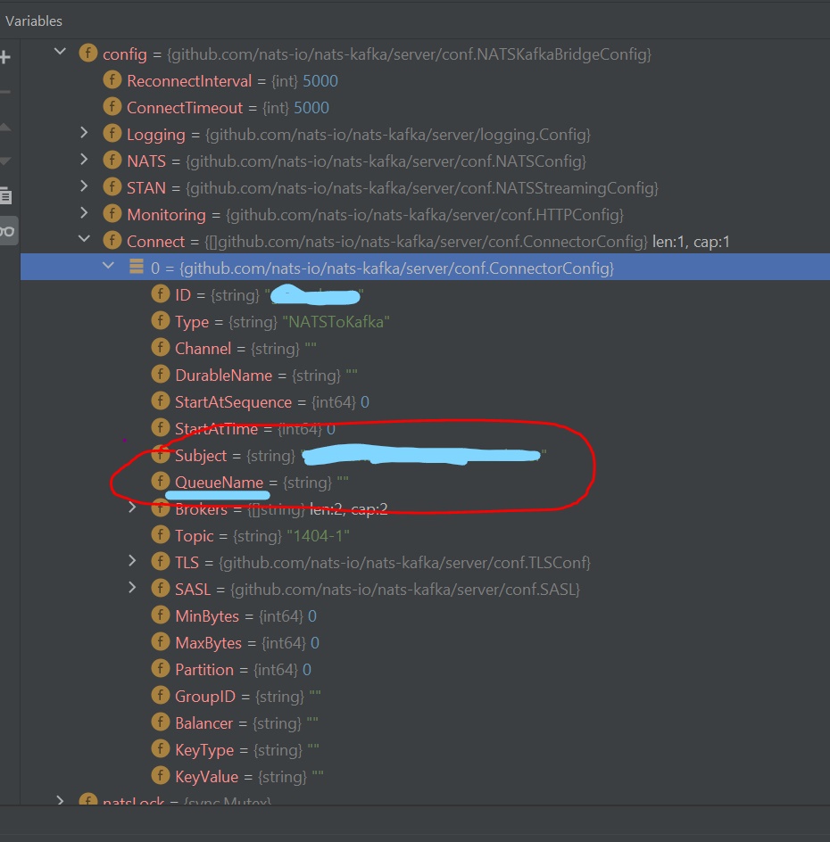 "natsqueue" key for connector config of NATS connections in the documentation should be ...