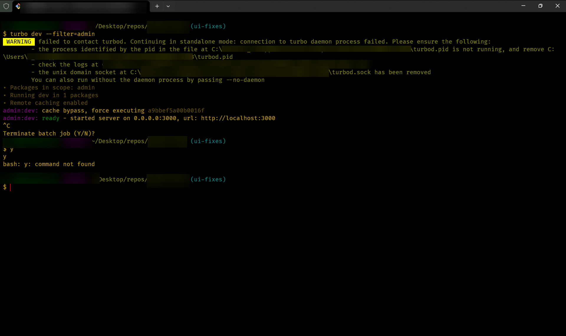 [turborepo] Turborepo 1.7.0 hangs on Ctrl+C on Windows 11 · Issue #3427 · vercel/turborepo · GitHub