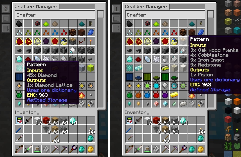 Crafting recipes require 9 times more vanilla/TF ingots/gems/redstone ...