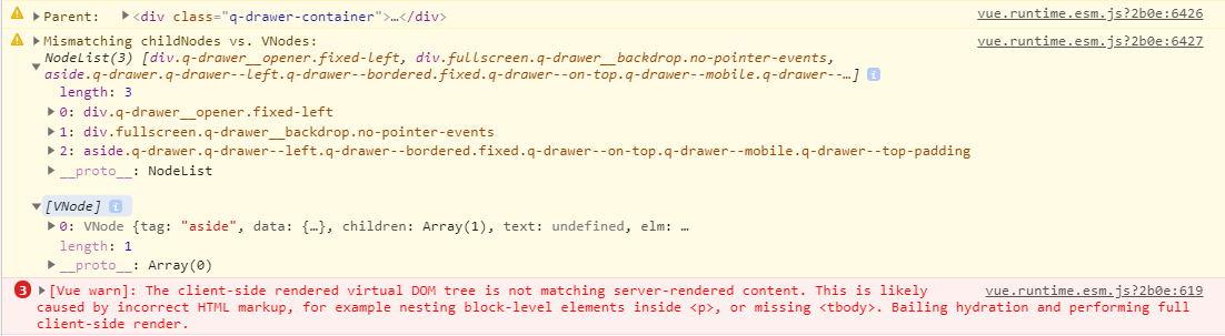 Hydration error with SSR and q-drawer · Issue #6296 · quasarframework/quasar · GitHub