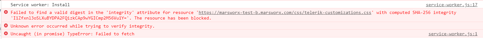 Failed to find a valid digest in the 'integrity' attribute for resource with computed SHA-256 ...