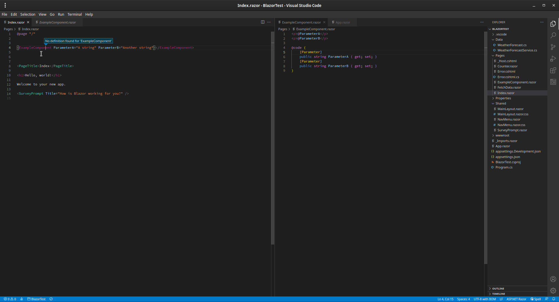 Razor Intellisense not working on Blazor components · Issue #8624 · dotnet/razor · GitHub
