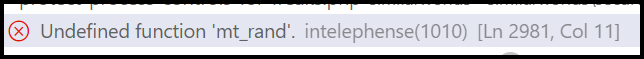 mt_rand() is still undefined · Issue #2405 · bmewburn/vscode-intelephense · GitHub