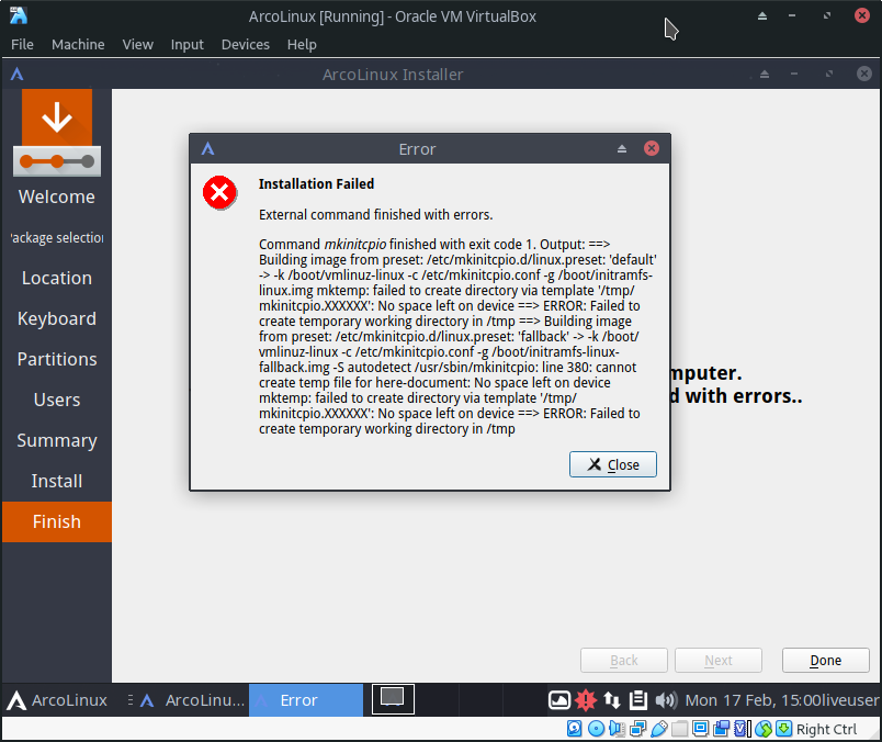 Different Installation Errors While Trying To Install In Virtualbox