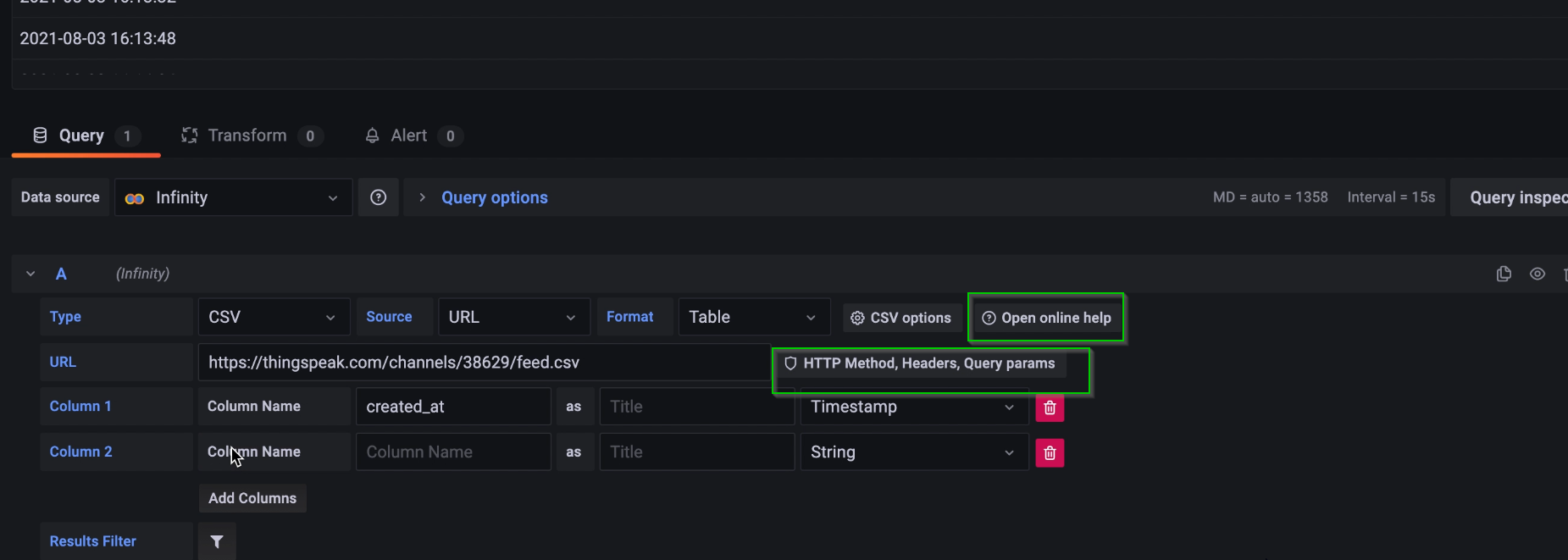 Graph/plotting issues with CSV file and Grafana 8 · grafana grafana-infinity-datasource ...