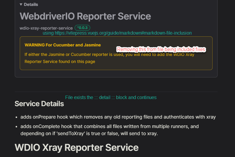 file inclusion escapes details block if included file also has some :::info::: block · Issue ...