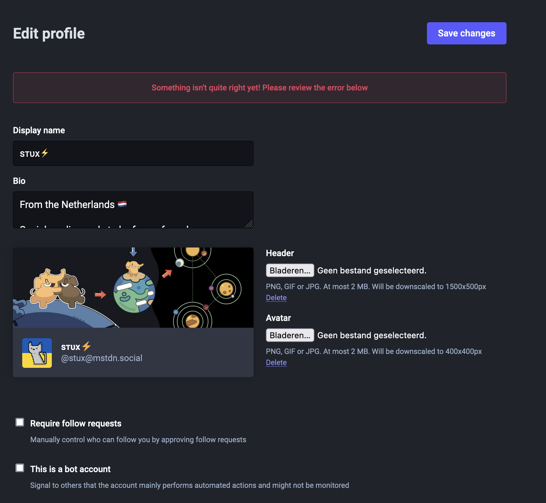 Cannot edit profile(Error field without erros) · Issue #21267 · mastodon/mastodon · GitHub