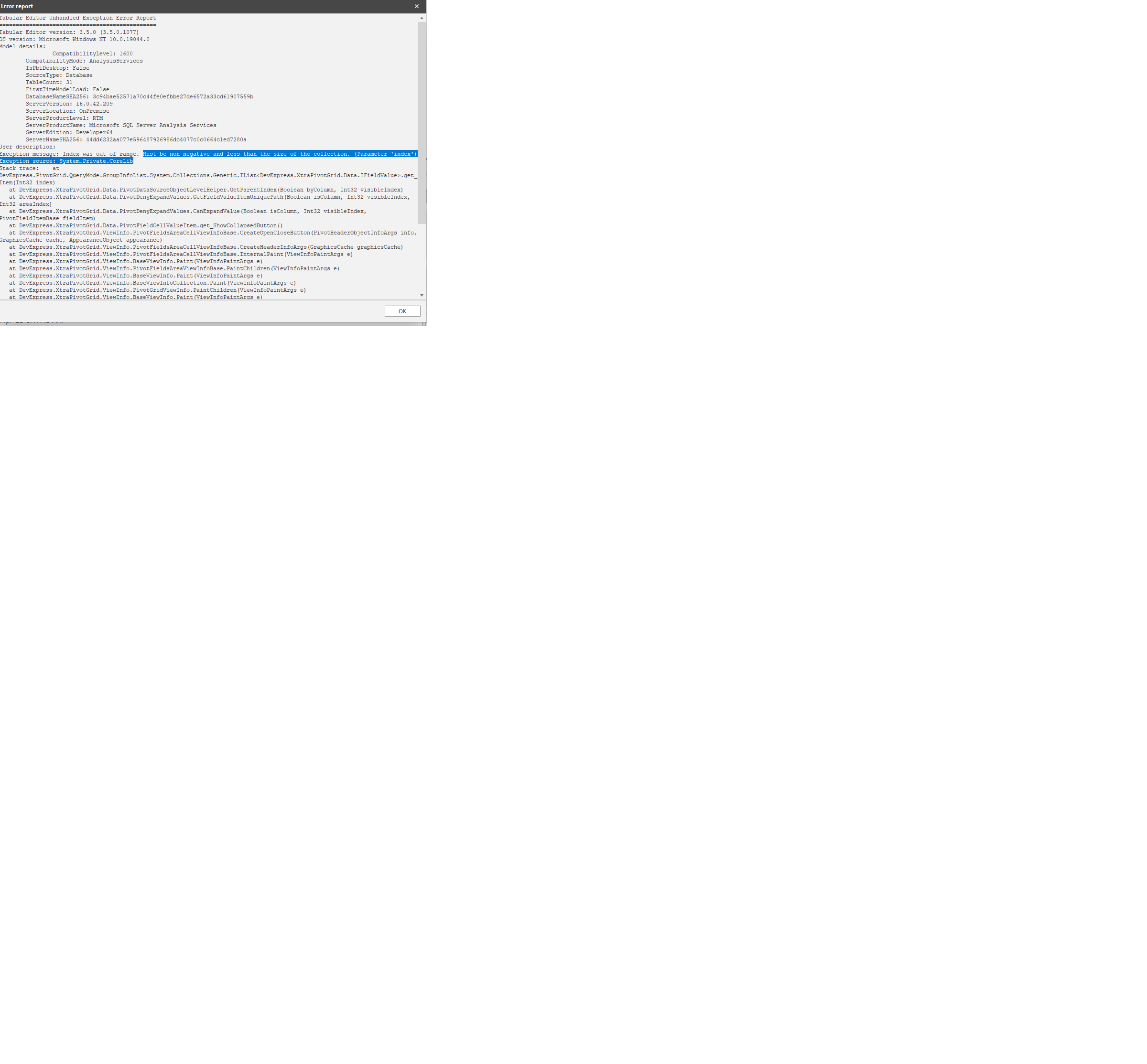 Index was out of range · Issue #874 · TabularEditor/TabularEditor3 · GitHub