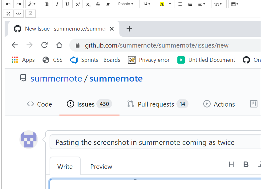 Pasting the screenshot in summernote coming as twice · Issue #3851 · summernote/summernote · GitHub