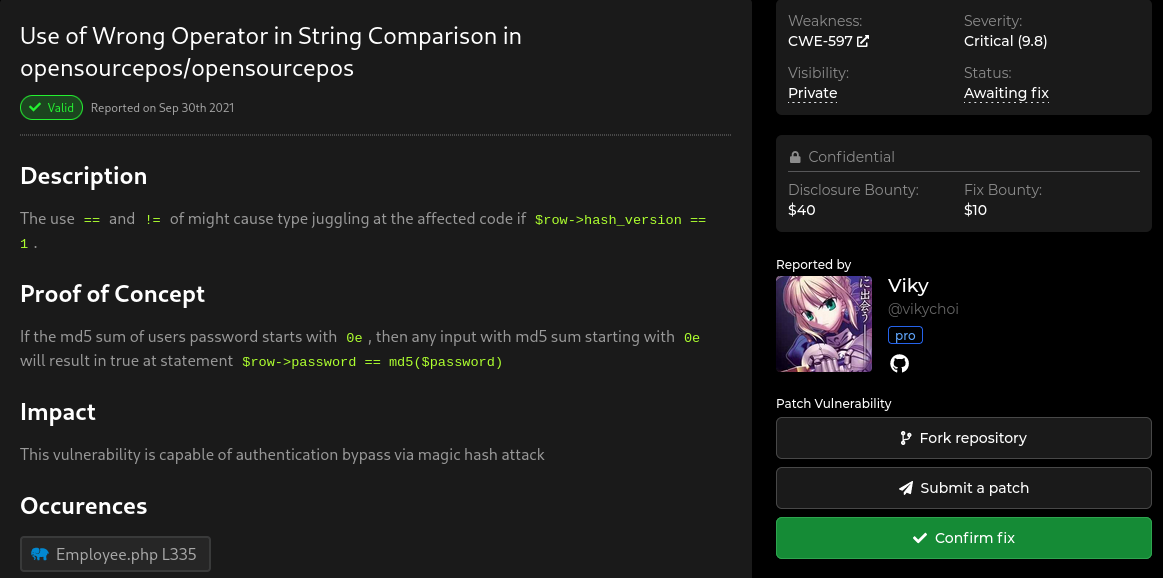 Security: Wrong operator usage in password equals · Issue #3324 · opensourcepos/opensourcepos ...