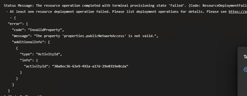 Cannot set publicNetworkAccess to 'Disabled' until a privateEndpoint is ...
