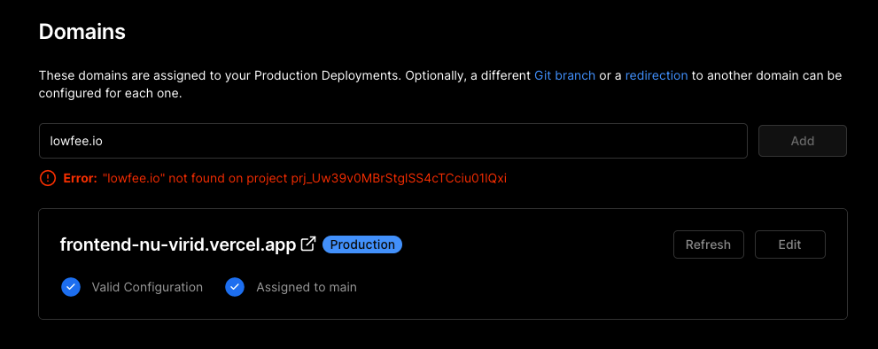 Error when adding custom domain with Vercel · vercel community · Discussion #1679 · GitHub