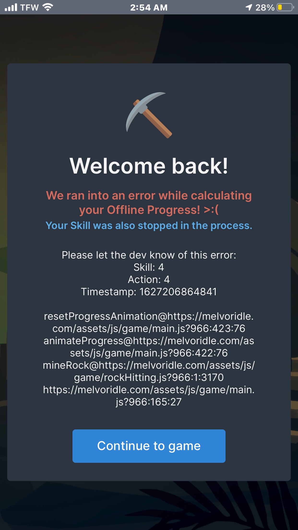 Error calculating offline progress · Issue #1154 · MelvorIdle/melvoridle.github.io · GitHub